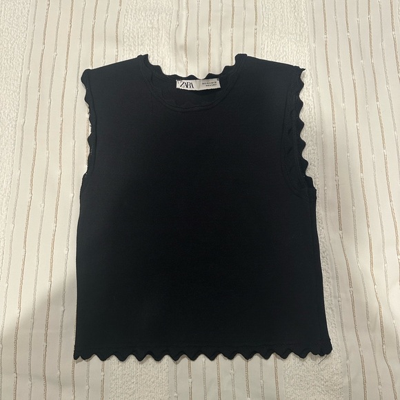 Zara | Tops | Zara Black Scalloped Edge Tank Top | Poshmark